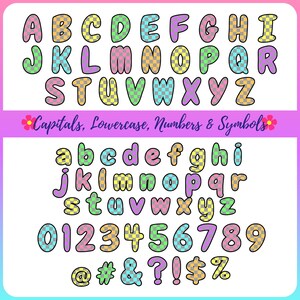 Pastel Bright Checkerboard Doodle Letter Font Printable Digital ...
