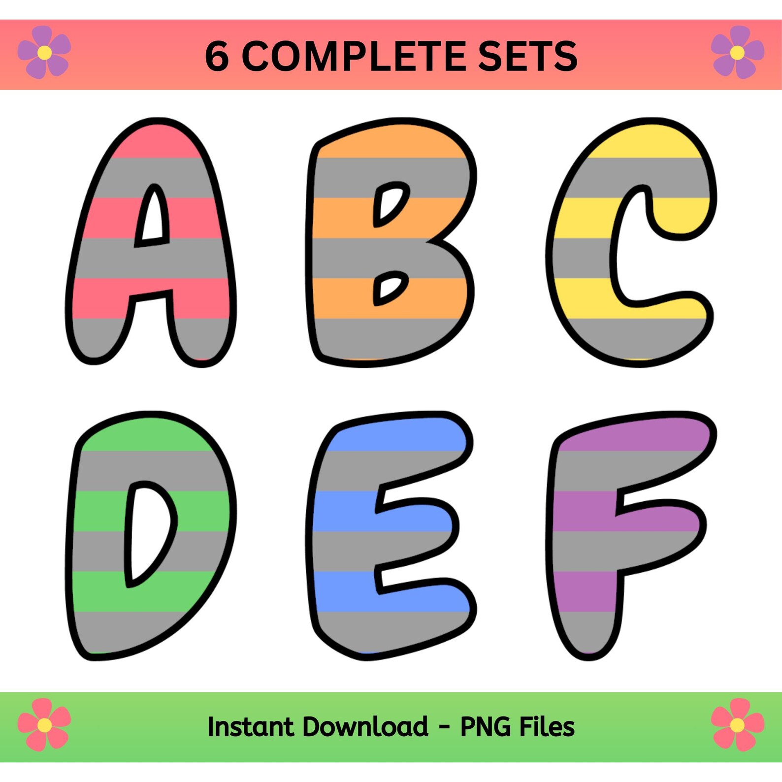 Pastel Wide Stripe Alpha Doodle Letter Font PNG Clipart Printable ...
