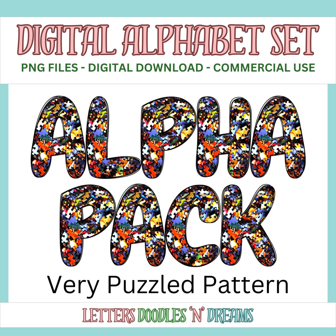 Puzzle Pieces Digital Alphabet Set, Printable PNG Alpha Pack Design ...