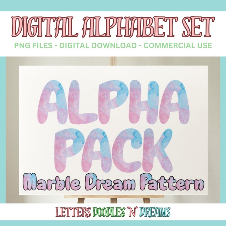 Pink & Blue Swirl Digital Alphabet Set, Printable PNG Alpha Pack Design ...