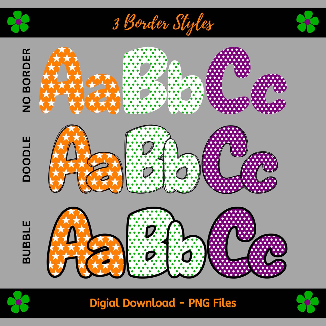 Stars & Polkas Digital Alphabet Set, Printable PNG Alpha Pack Design ...