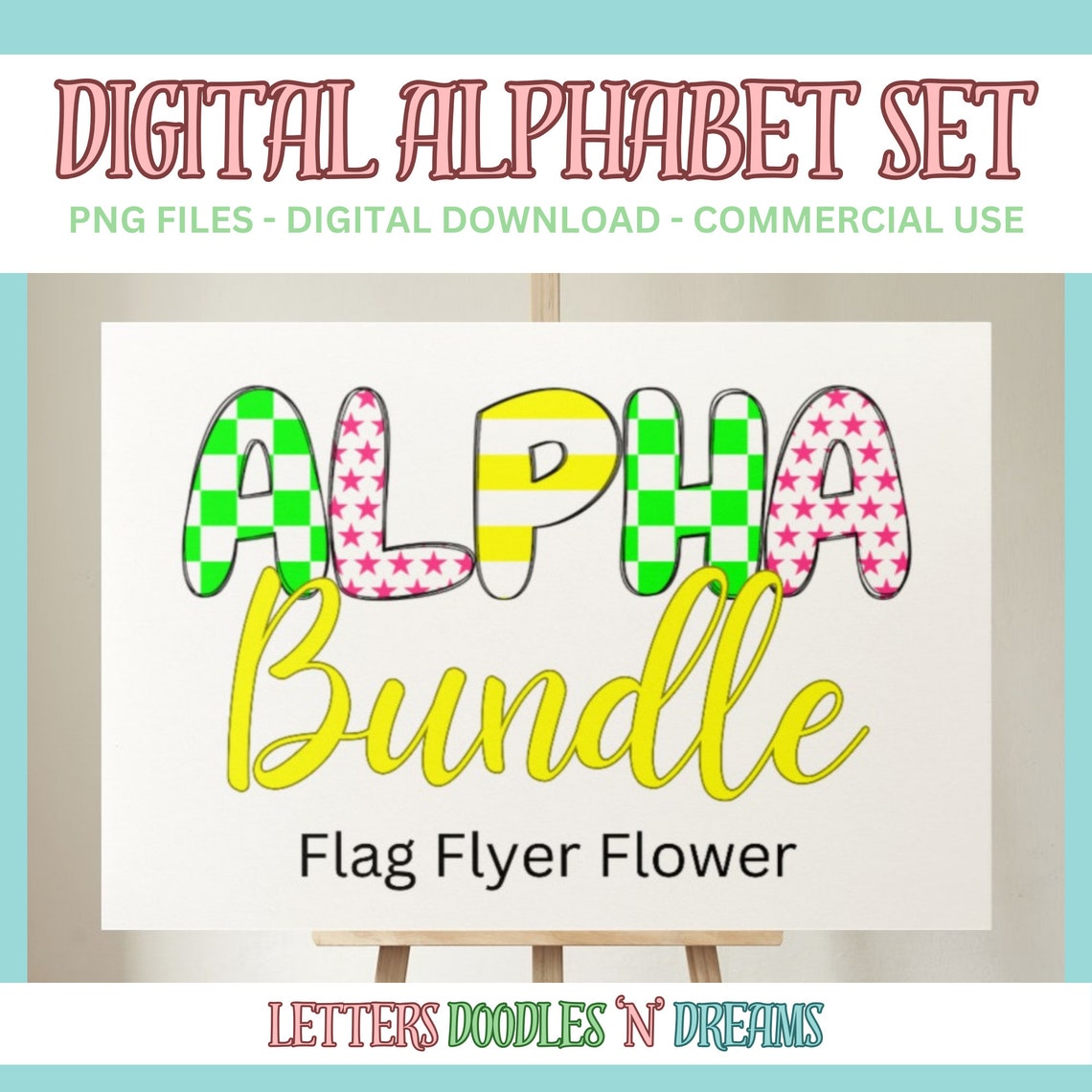 Checkers & Stars Digital Alphabet Set, Printable PNG Alpha Pack Design ...