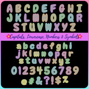 Pastel Bright Marquee Dot Doodle Letter Font Printable Digital Alphabet ...