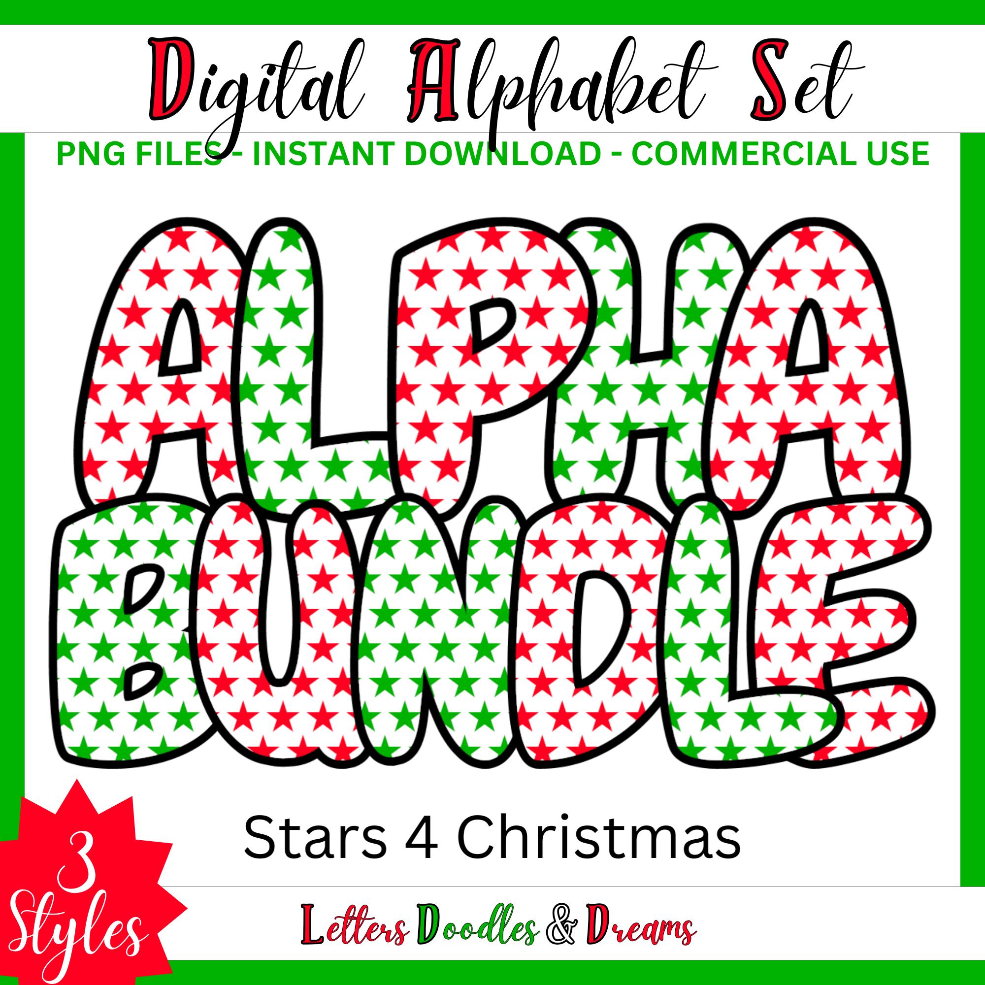 Christmas Stars Digital Alphabet Set, Printable PNG Alpha Pack Design ...