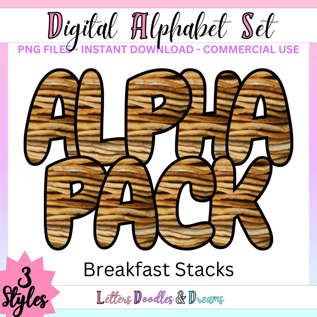 Pancakes Digital Alphabet Set, Printable PNG Alpha Pack Design, Doodle ...