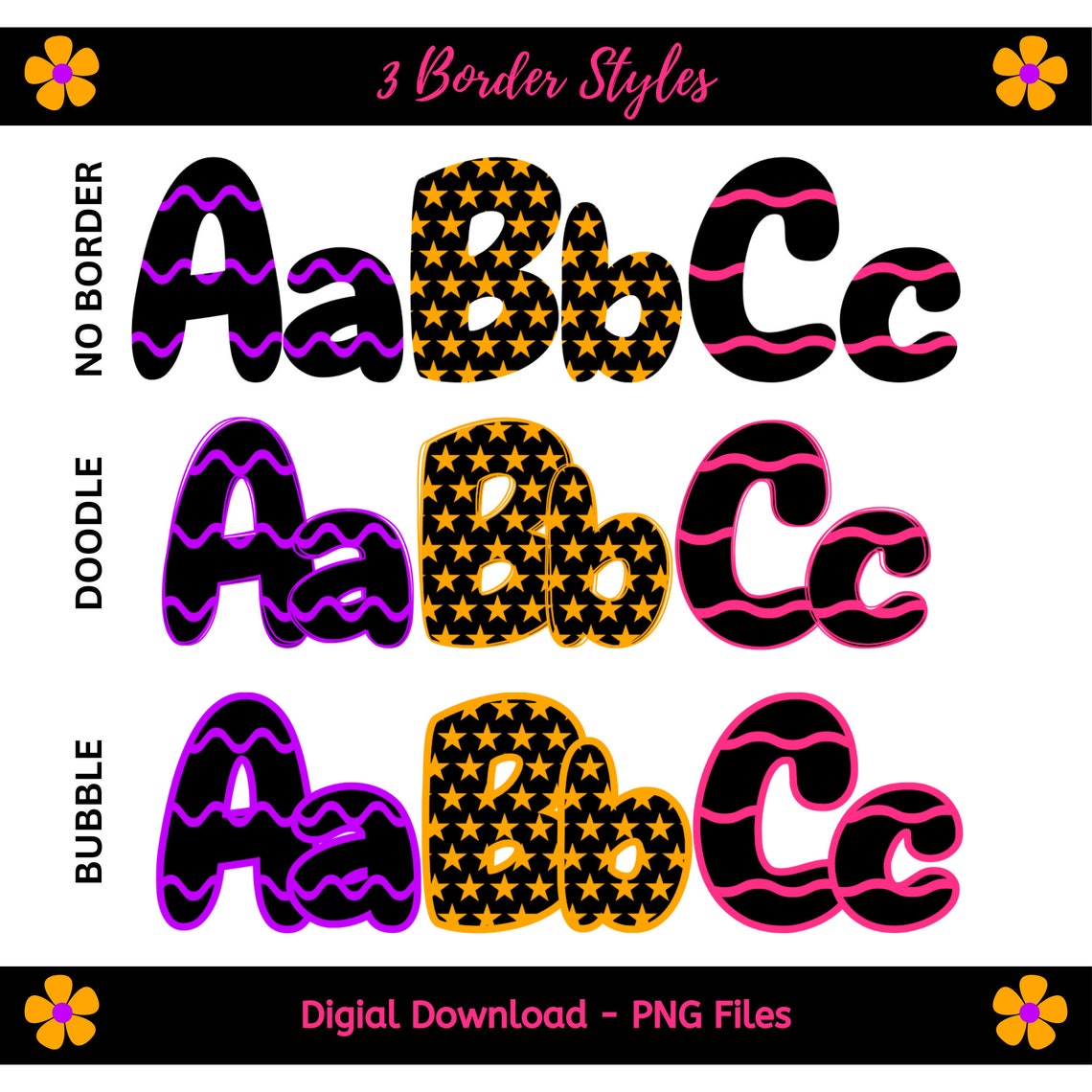 Stars & Streamers Digital Alphabet Set, Printable PNG Alpha Pack Design ...