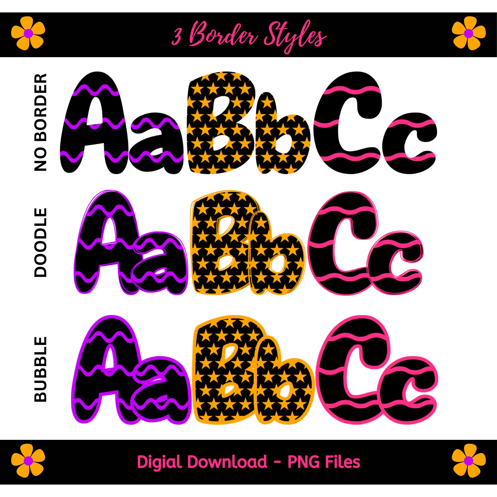 Stars & Streamers Digital Alphabet Set, Printable PNG Alpha Pack Design ...