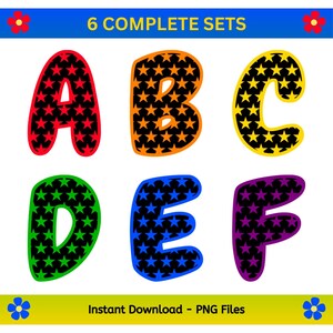 Rainbow Stars Alpha Doodle Letter Font PNG Clipart Printable Digital ...