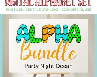Stars & Streamers Digital Alphabet Set, Printable PNG Alpha Pack Design ...