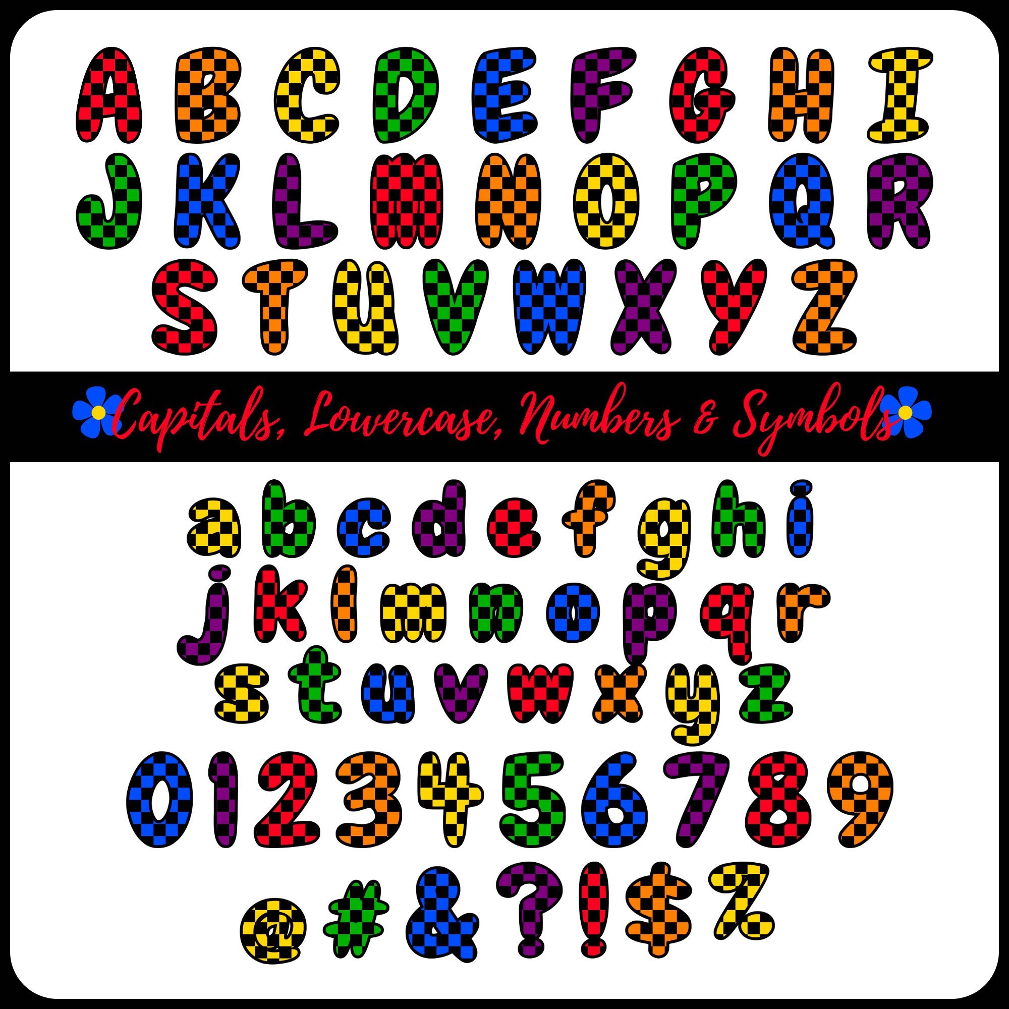 Rainbow Checkers Digital Alphabet Set, Printable PNG Alpha Pack Design ...