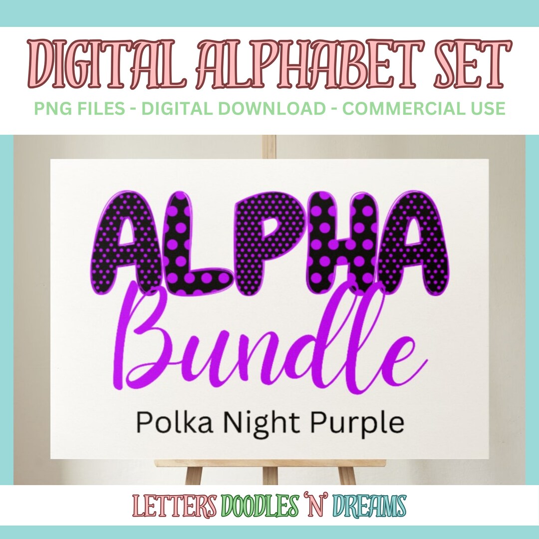 Purple Polka Dots Digital Alphabet Set, Printable PNG Alpha Pack Design ...