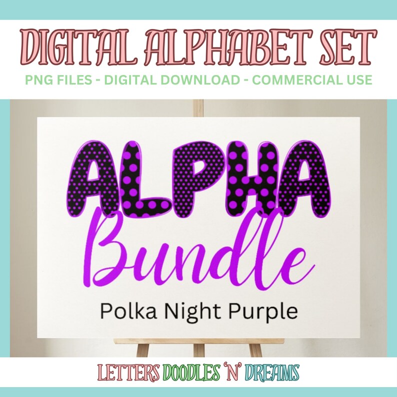Purple Polka Dots Digital Alphabet Set, Printable PNG Alpha Pack Design ...