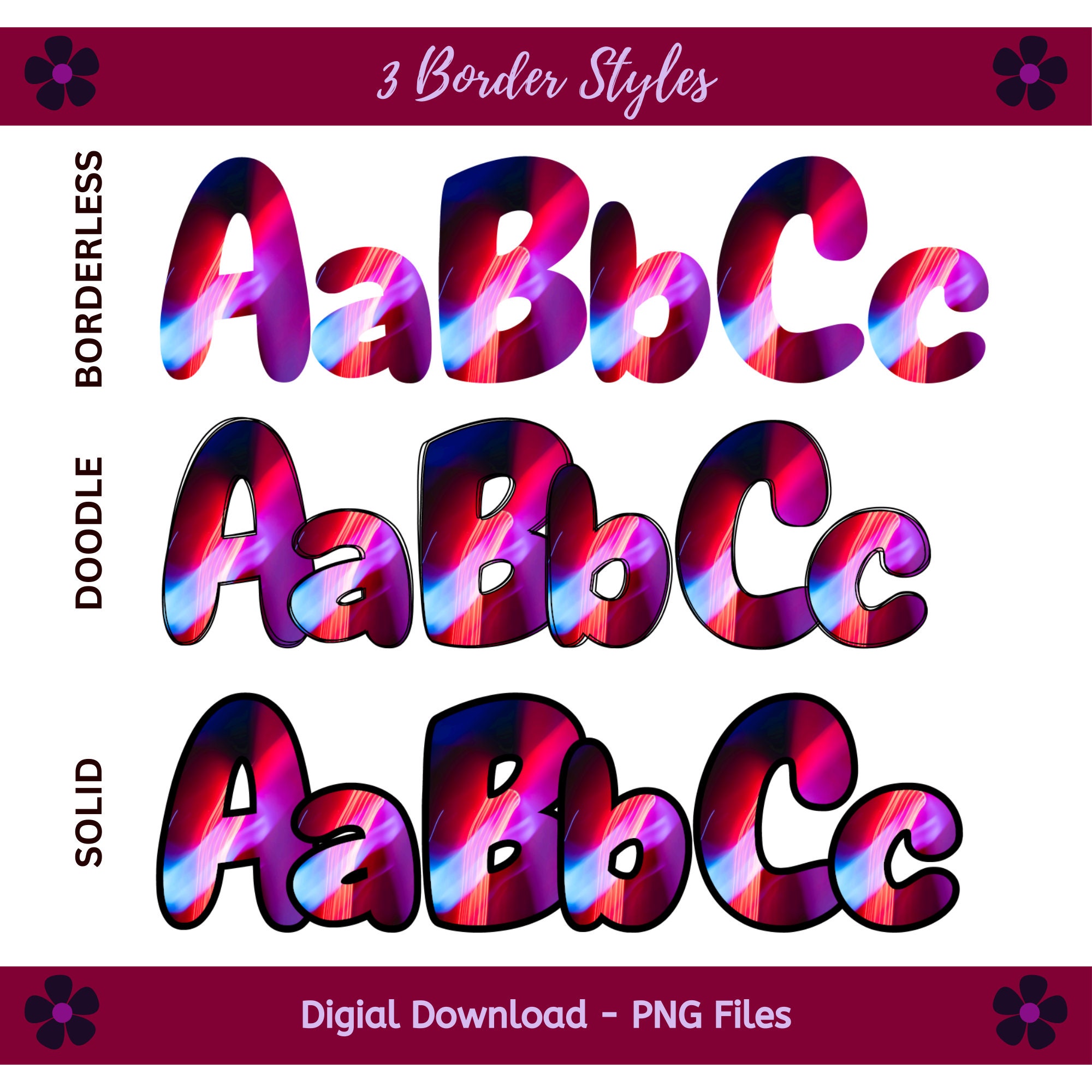 Abstract Light Digital Alphabet Set, Printable PNG Alpha Pack Design ...