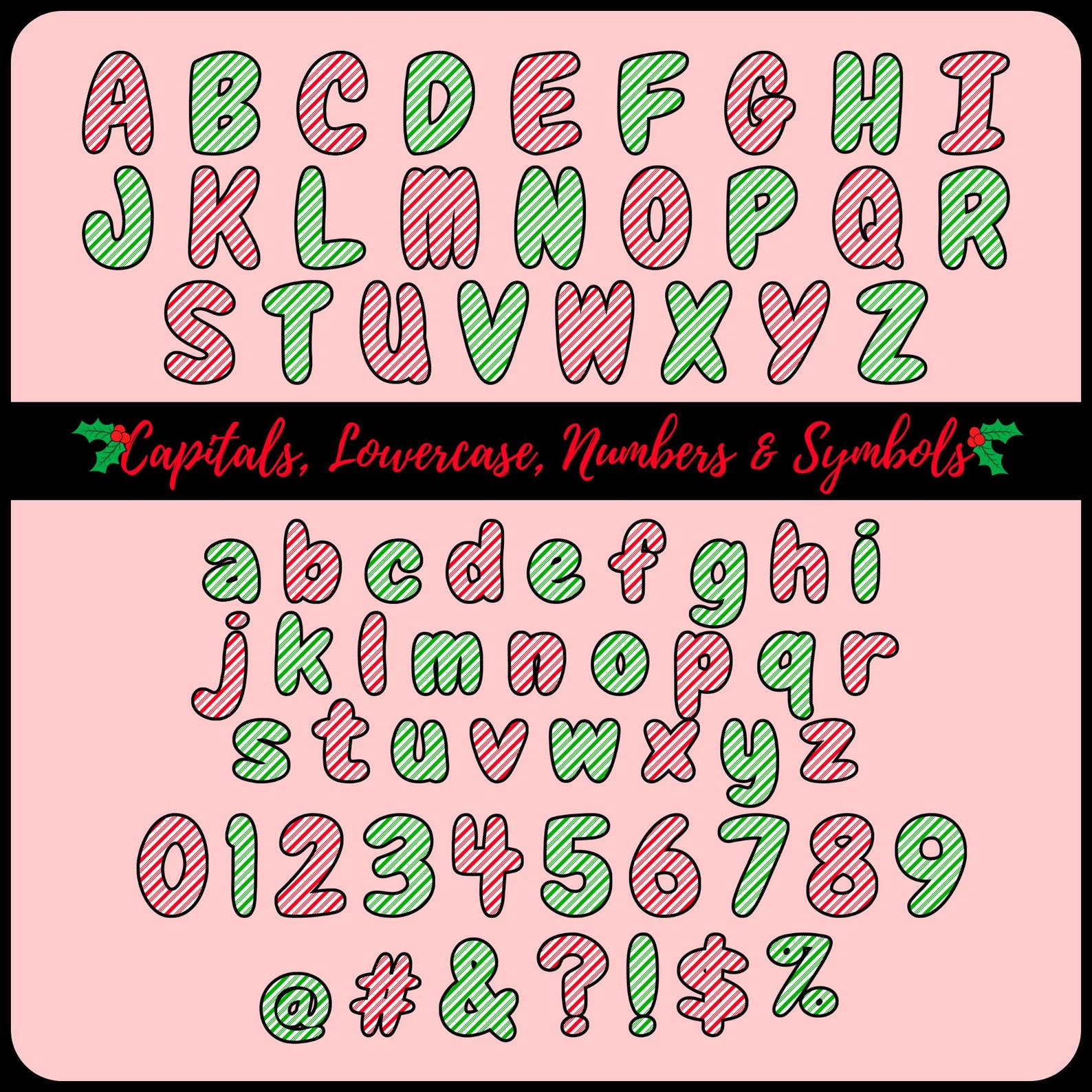 Christmas Candy Stripe Digital Alphabet Set, Printable PNG Font Alpha ...