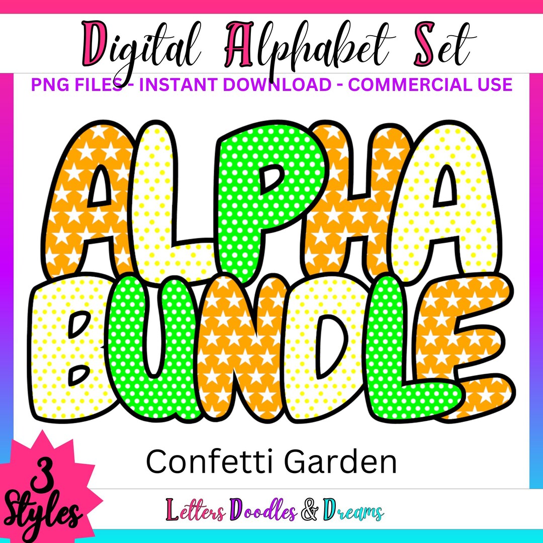 Stars & Polkas Digital Alphabet Set, Printable PNG Font Alpha Pack ...