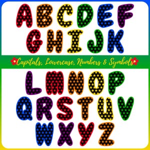 Rainbow Stars Alpha Doodle Letter Font PNG Clipart Printable Digital ...