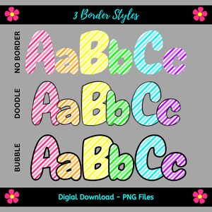 Bright Candy Stripe Digital Alphabet Set, Printable PNG Alpha Pack ...