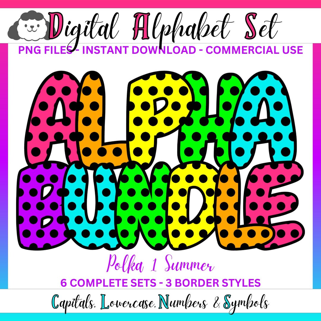 Bright Polka Dot Alpha Doodle Letter Font PNG Clipart Printable Digital ...