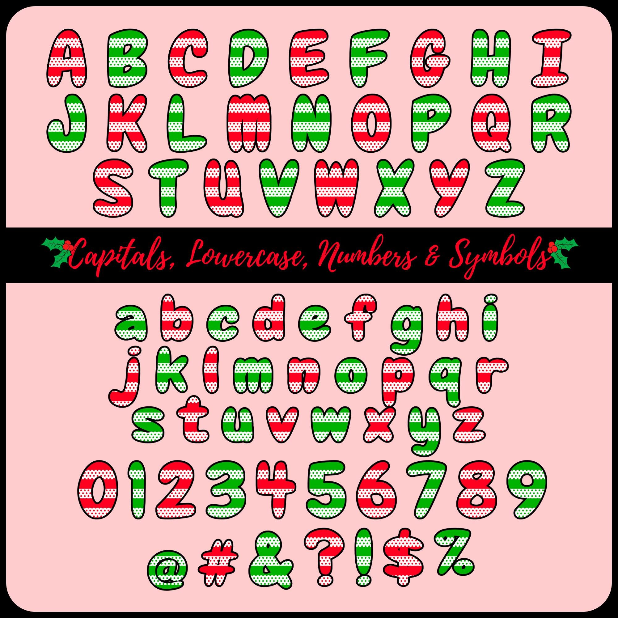 Christmas Polka Dot Stripe Digital Alphabet Set, Printable PNG Font ...