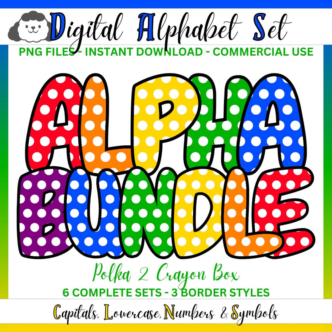 Rainbow Polka Dot Alpha Doodle Letter Font PNG Clipart Printable ...