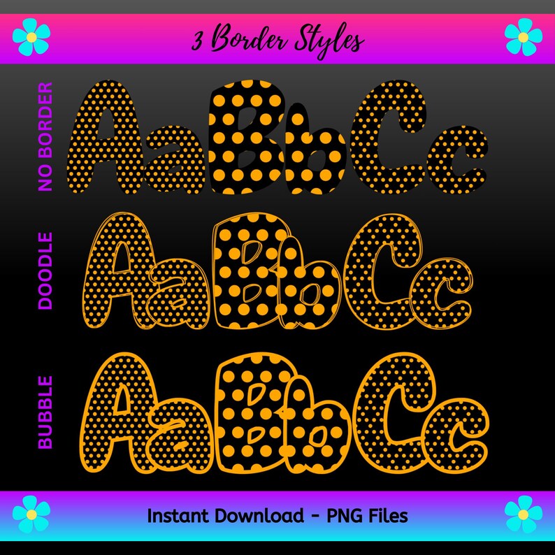 Neon Orange Polka Dots Digital Alphabet Set, Printable PNG Alpha Pack ...