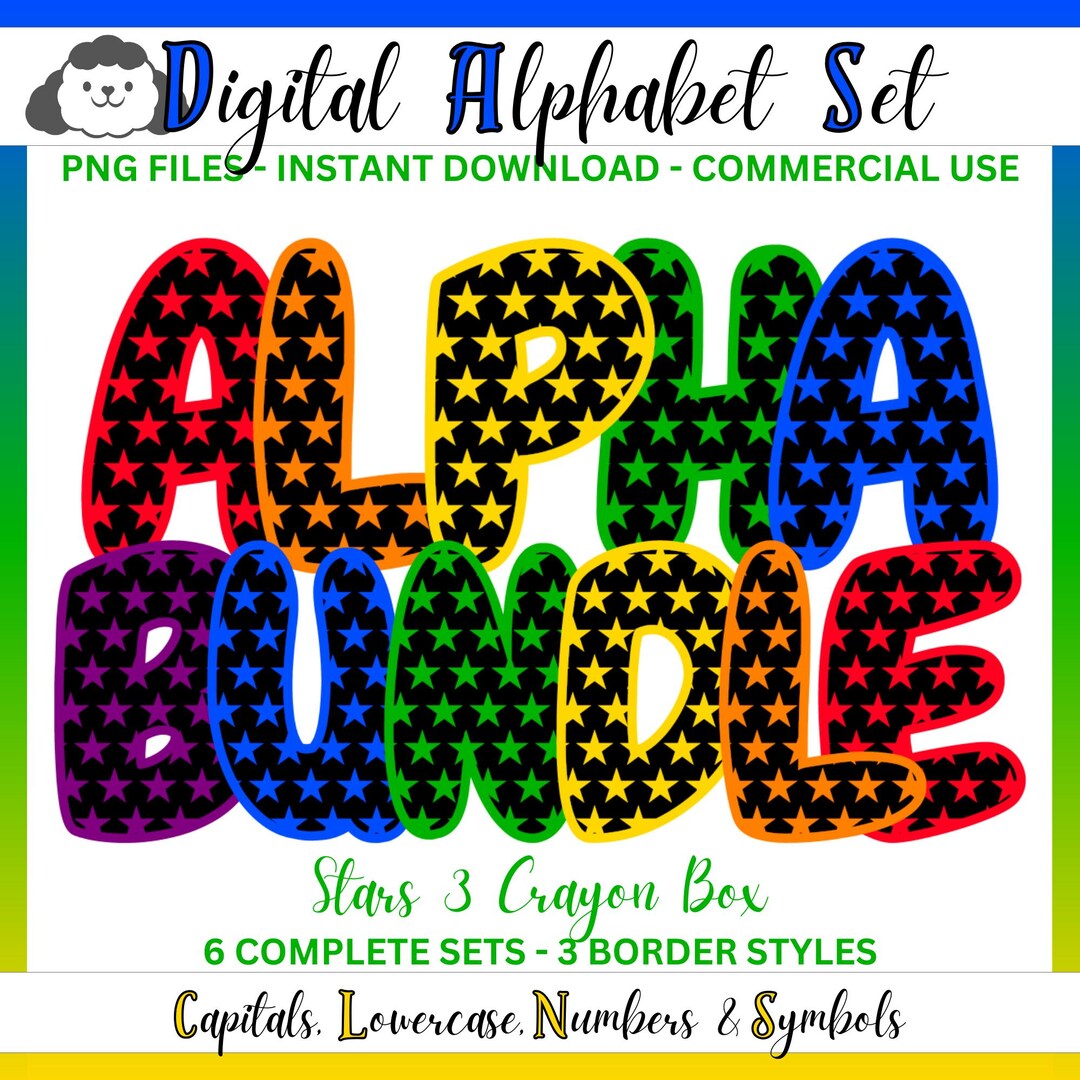 Rainbow Stars Alpha Doodle Letter Font PNG Clipart Printable Digital ...