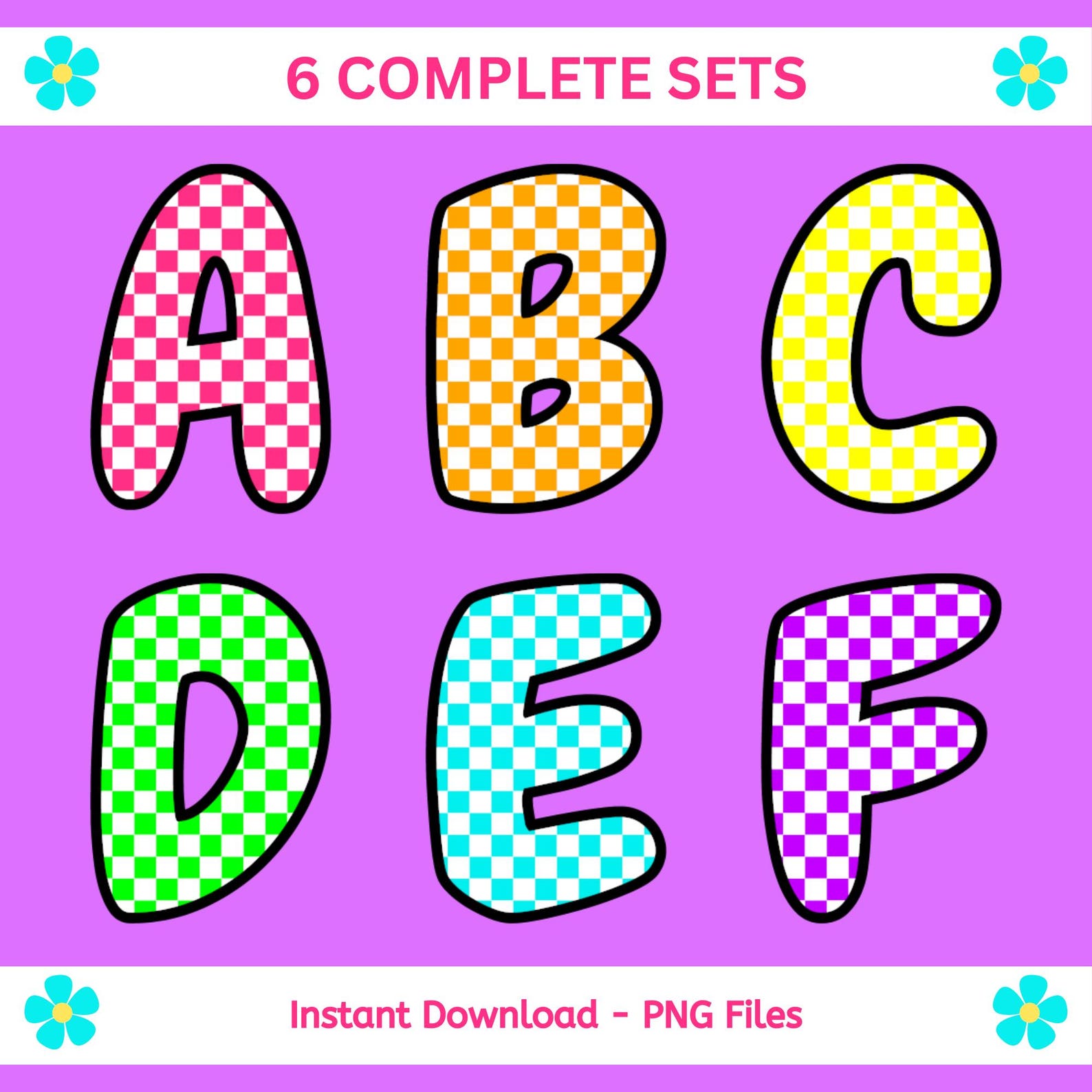 Bright Mini Check Alpha Doodle Letter Font PNG Clipart Printable ...