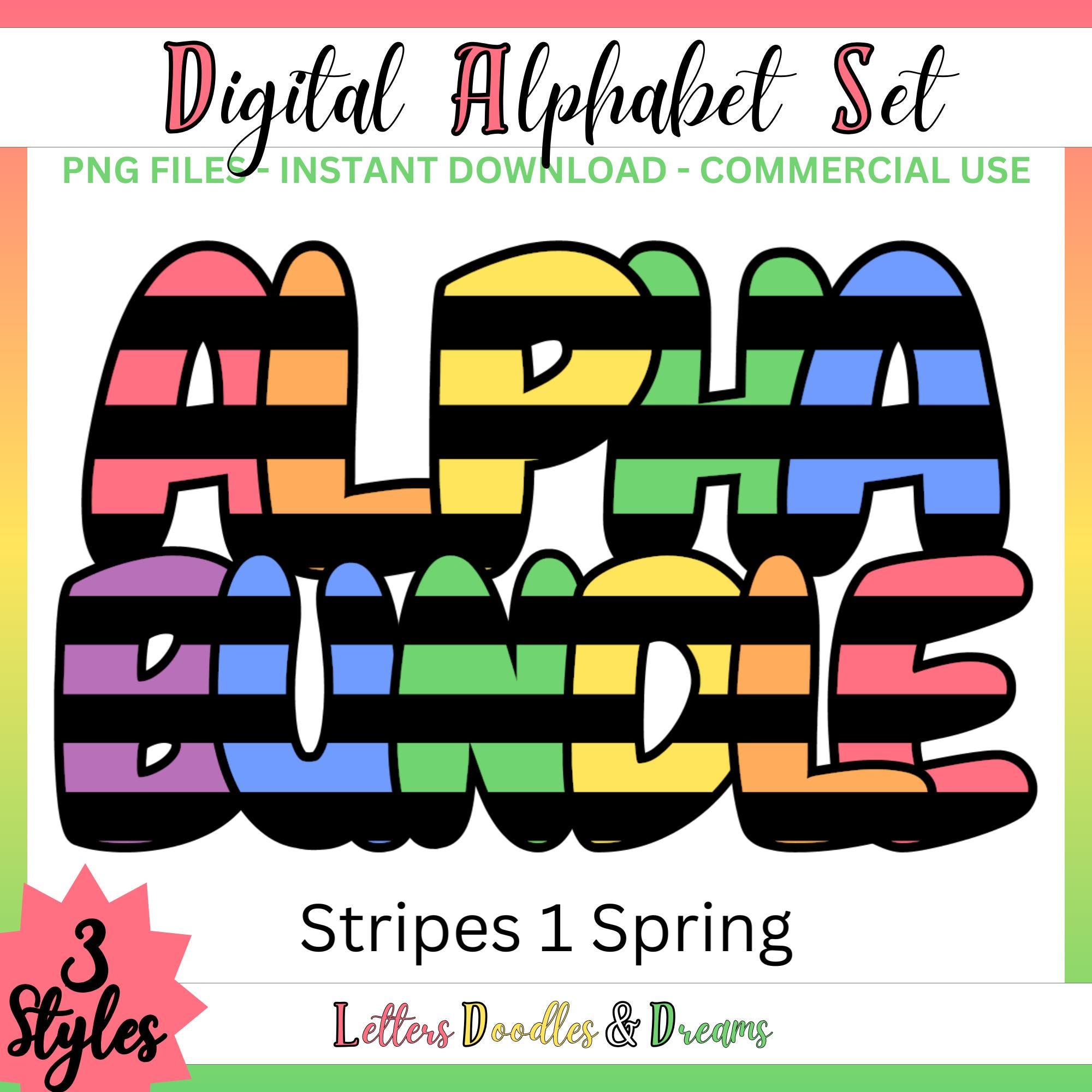 Pastel Stripes Digital Alphabet Set, Printable PNG Alpha Pack Design ...