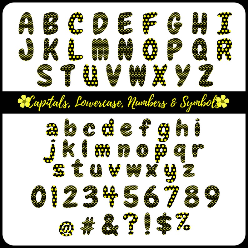 Yellow Polka Dots Digital Alphabet Set, Printable PNG Alpha Pack Design ...