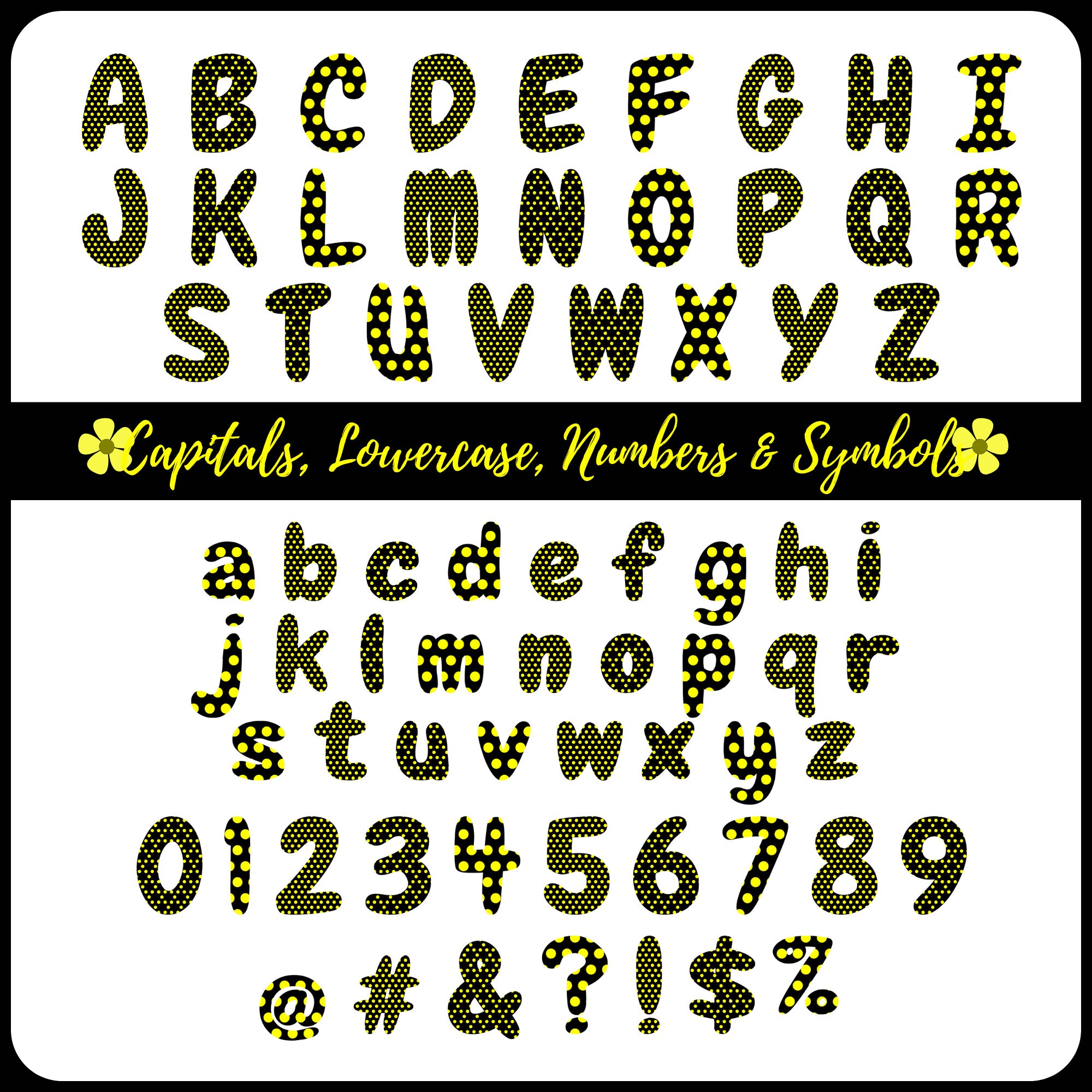 Yellow Polka Dots Digital Alphabet Set, Printable PNG Alpha Pack Design ...