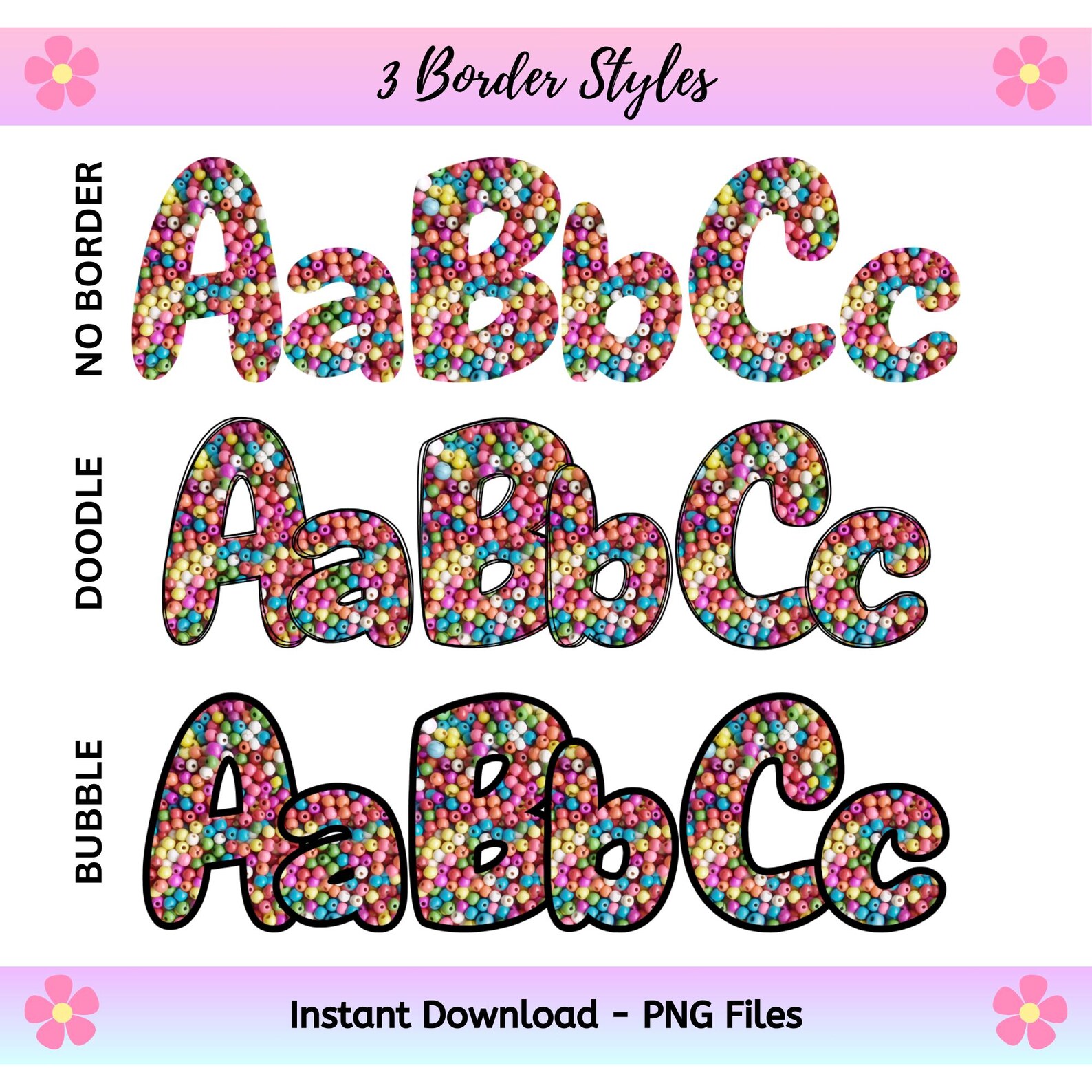 Rainbow Beads Digital Alphabet Set, Printable PNG Alpha Pack Design ...