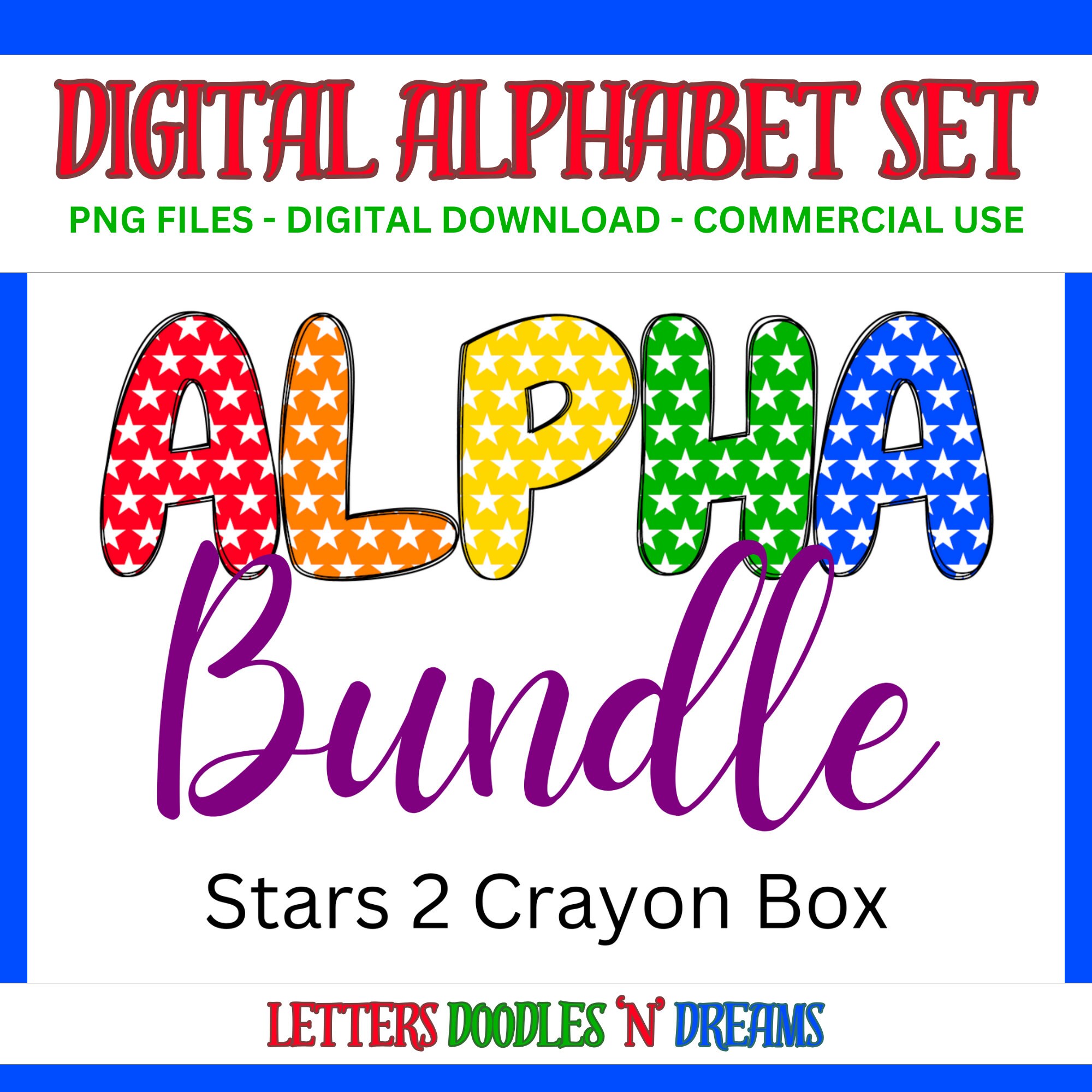 Rainbow Stars Digital Alphabet Set, Printable PNG Alpha Pack Design ...