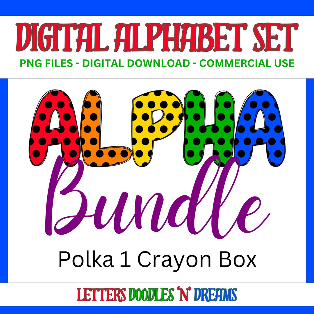 Rainbow Polka Dots Digital Alphabet Set, Printable PNG Alpha Pack ...