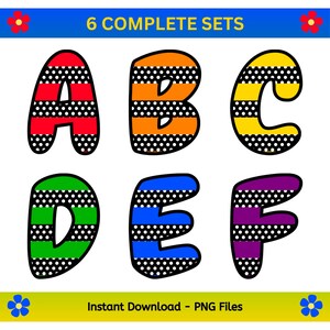 Rainbow Mini Polka Stripe Bubble Letter Font Alpha PNG Clipart ...