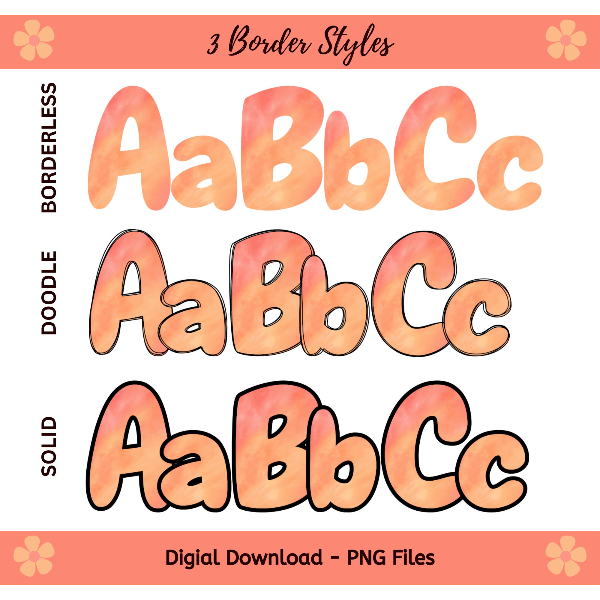 Warm Peach Stripe Digital Alphabet Set, Printable PNG Alpha Pack Design ...