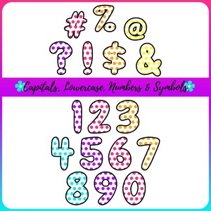 Bright Polka Dot Alpha Doodle Letter Font PNG Clipart Printable Digital ...