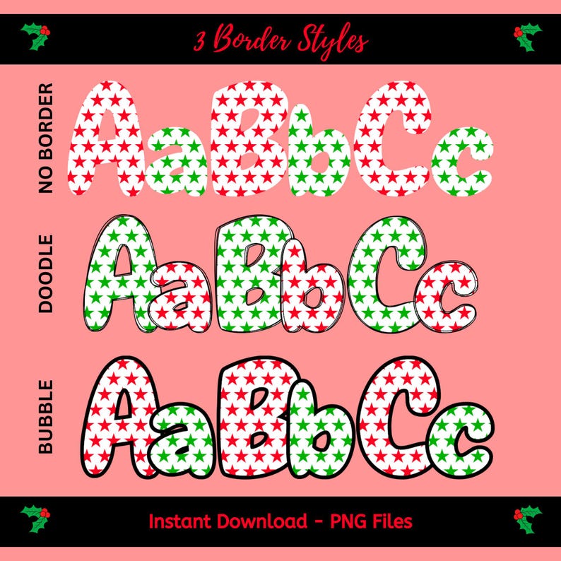 Christmas Stars Digital Alphabet Set, Printable PNG Alpha Pack Design ...