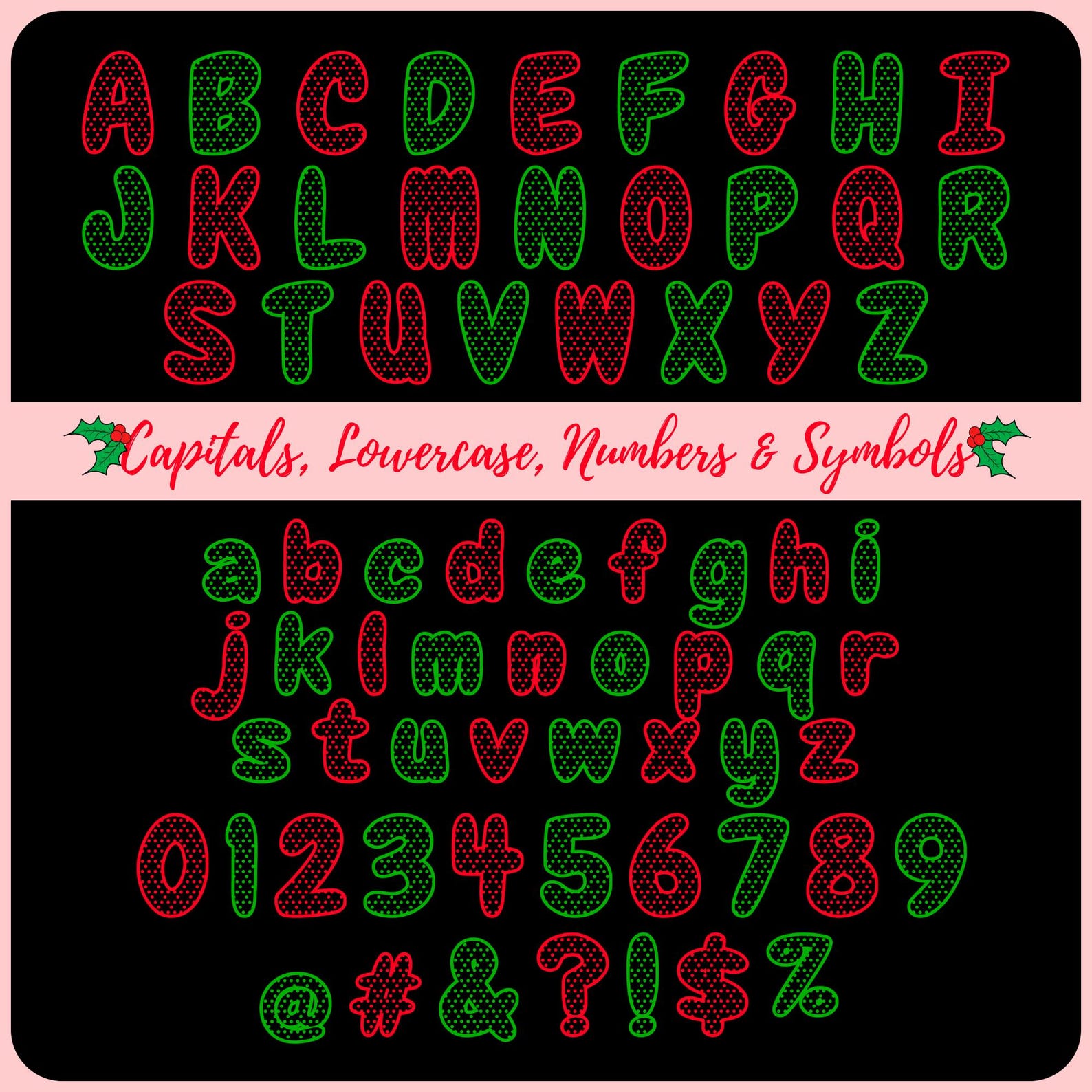 Christmas Mini Polka Dots Digital Alphabet Set, Printable PNG Font ...