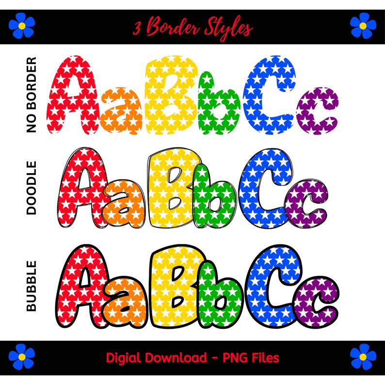 Rainbow Stars Digital Alphabet Set, Printable PNG Alpha Pack Design ...