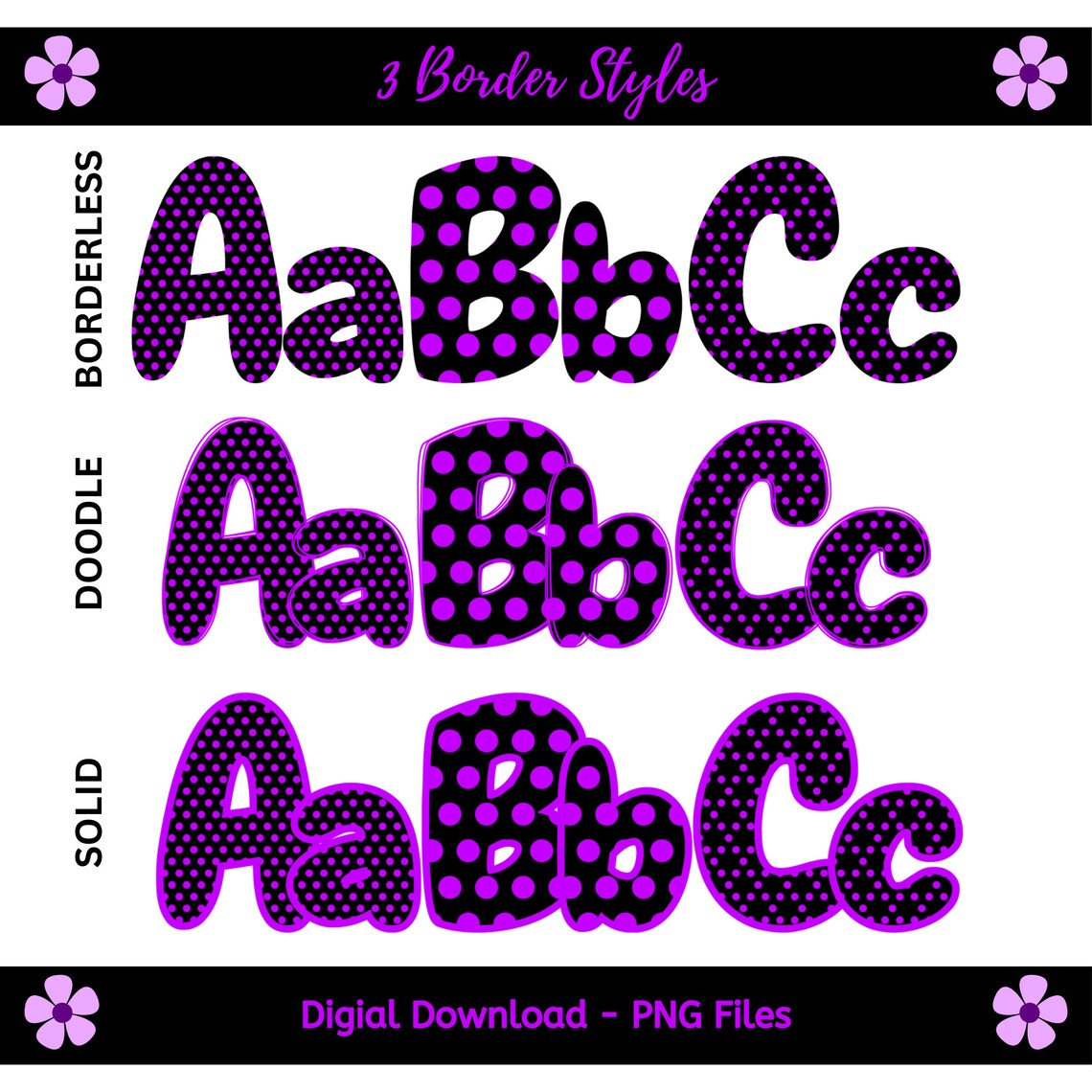 Purple Polka Dots Digital Alphabet Set, Printable PNG Alpha Pack Design ...