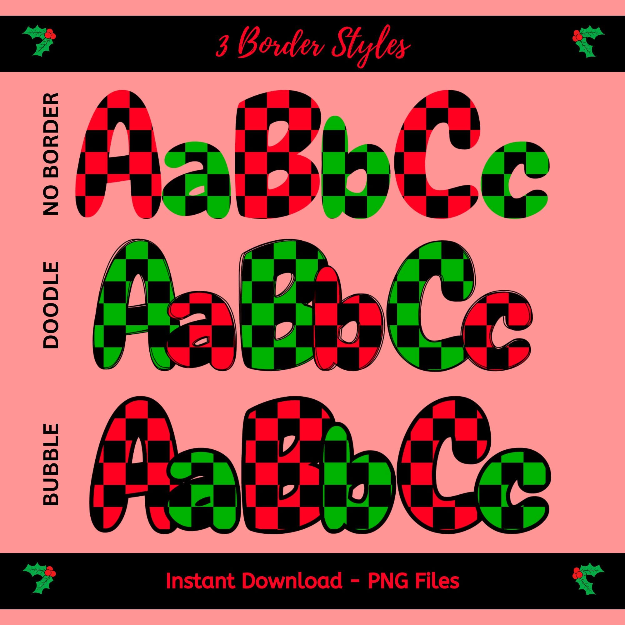 Christmas Large Check Digital Alphabet Set, Printable PNG Alpha Pack ...