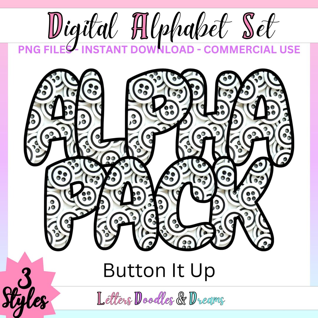 White Buttons Digital Alphabet Set, Printable PNG Alpha Pack Design ...