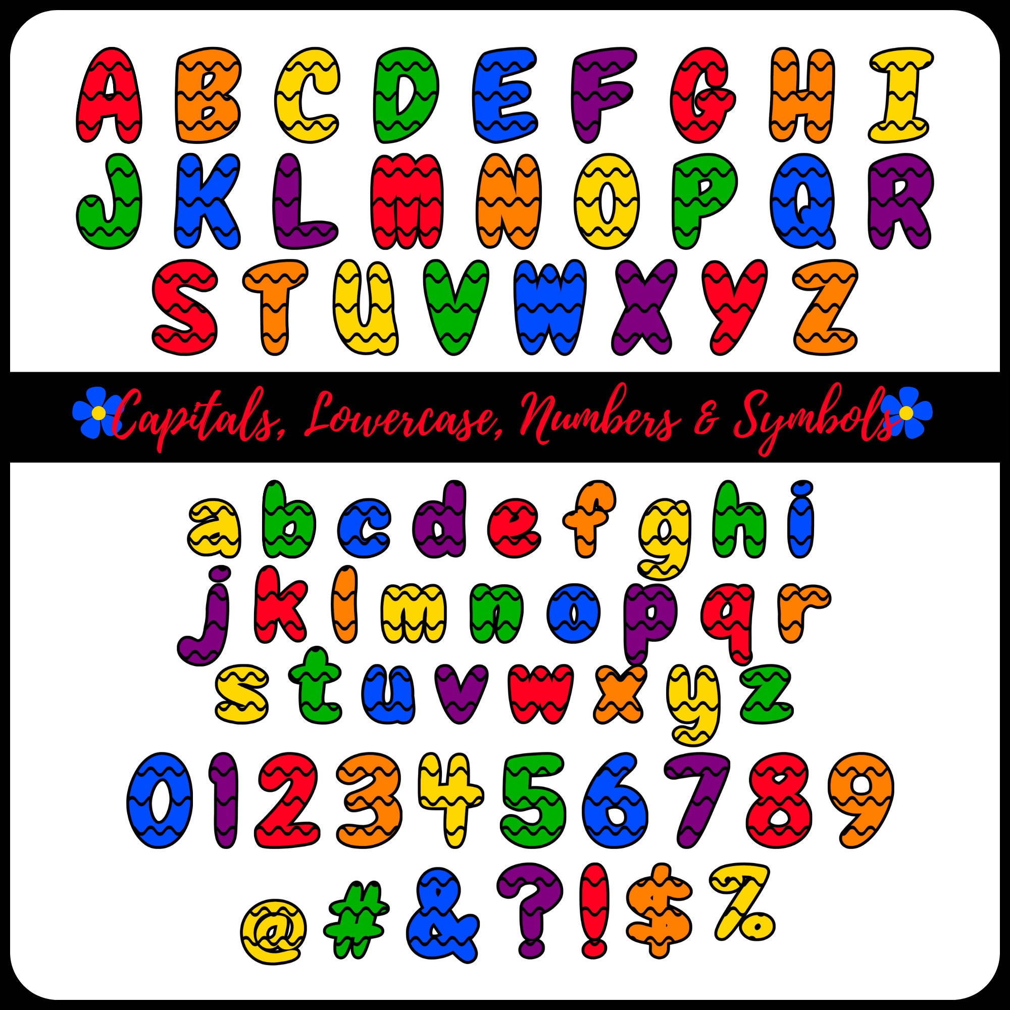 Rainbow Waves Digital Alphabet Set, Printable PNG Alpha Pack Design ...