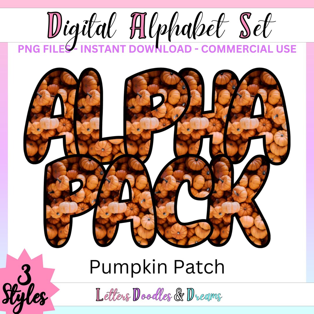 Pumpkin Patch Digital Alphabet Set, Printable PNG Alpha Pack Design ...