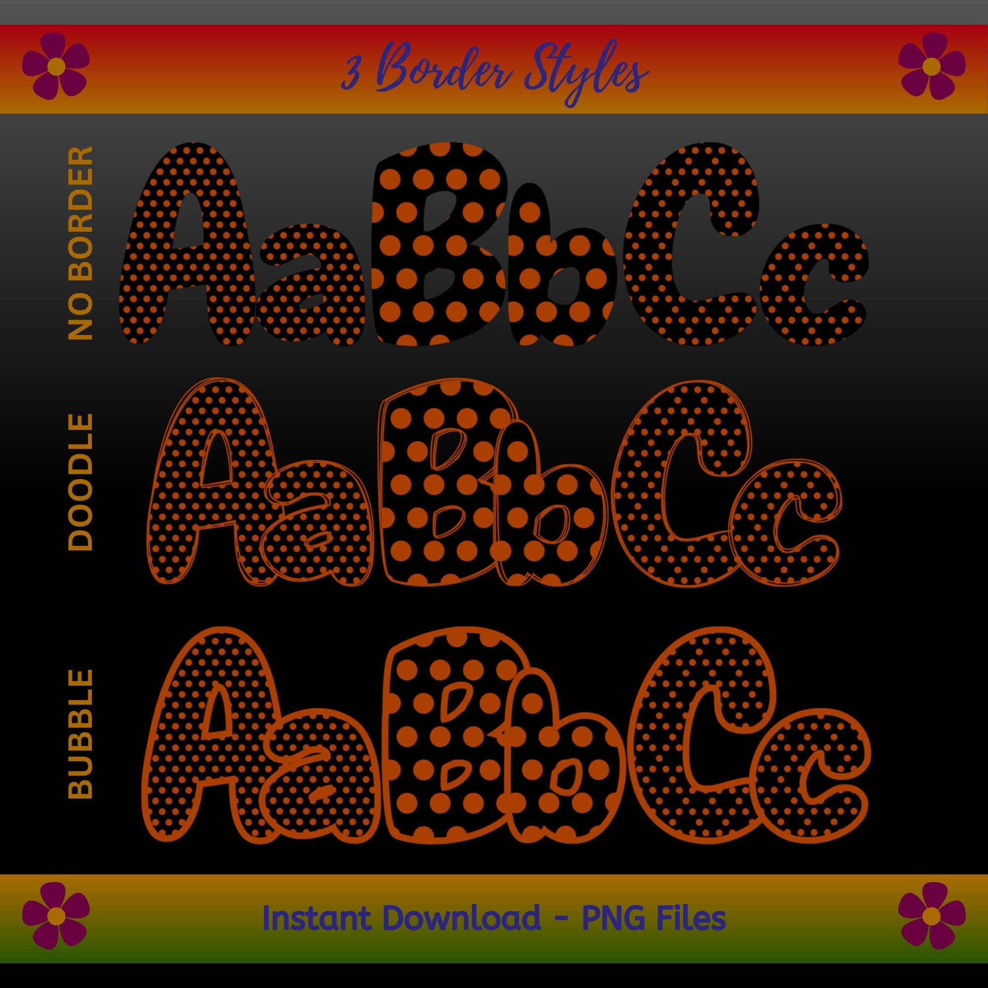 Dark Orange Polka Dot Digital Alphabet Set, Printable PNG Font Alpha ...