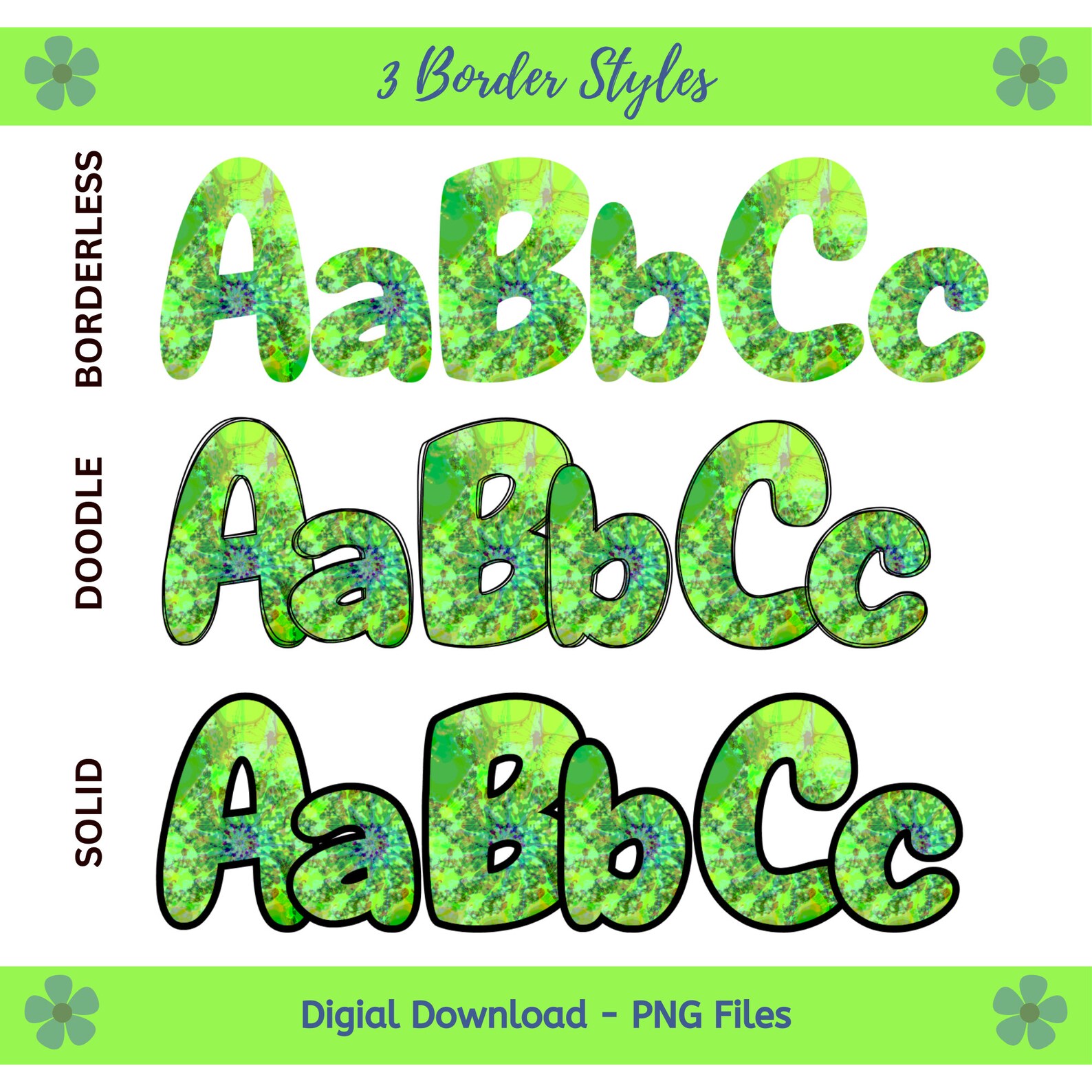 Lime Green Tie-dye Digital Alphabet Set, Printable PNG Alpha Pack ...