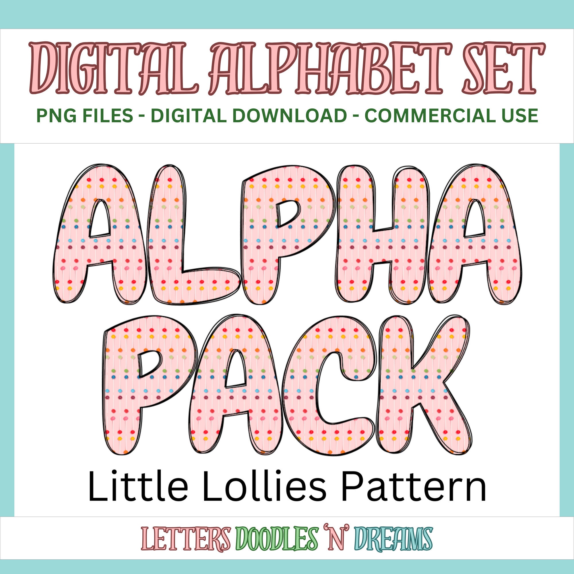 Lollipop Digital Alphabet Set, Printable PNG Alpha Pack Design, Doodle ...