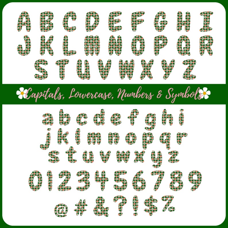 Daisies Digital Alphabet Set, Printable PNG Alpha Pack Design, Doodle ...