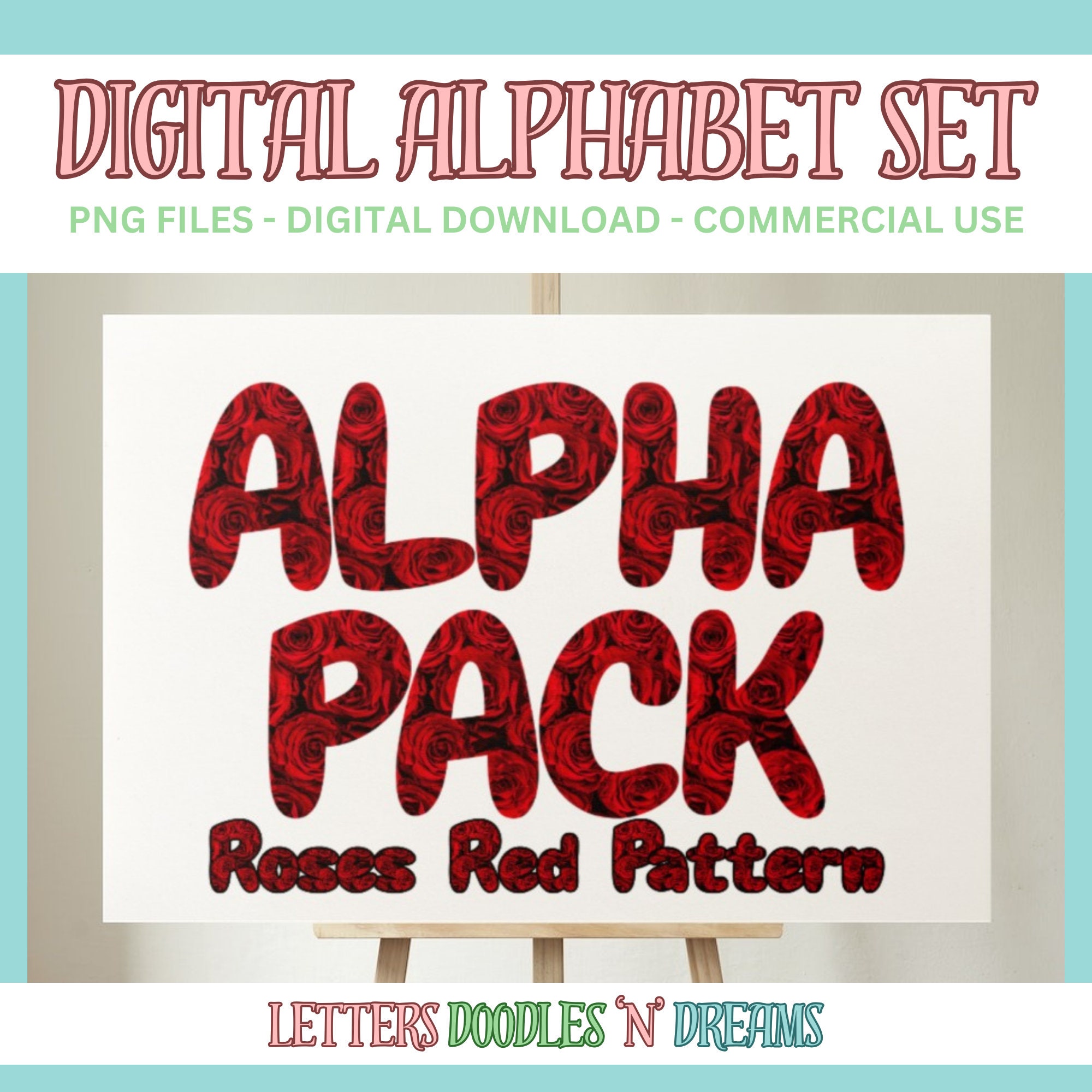 Red Rose Bouquet Digital Alphabet Set, Printable PNG Alpha Pack Design ...