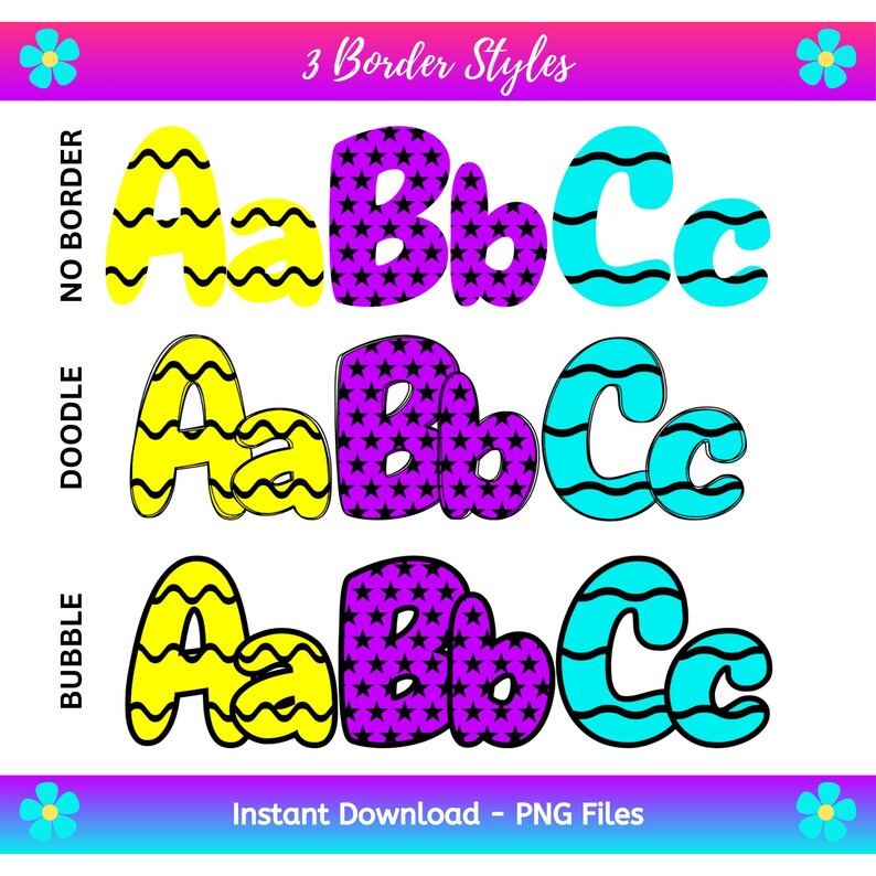 Stars & Streamers Digital Alphabet Set, Printable PNG Font Alpha Pack ...